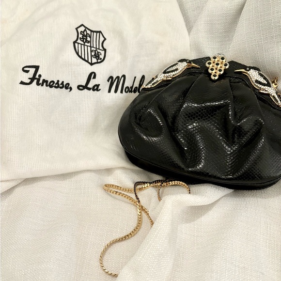 Finesse | Bags | Finesse La Model Black Snakeskin Evening Bag | Poshmark